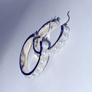 Jewelry | Pearl Hoops | Poshmark